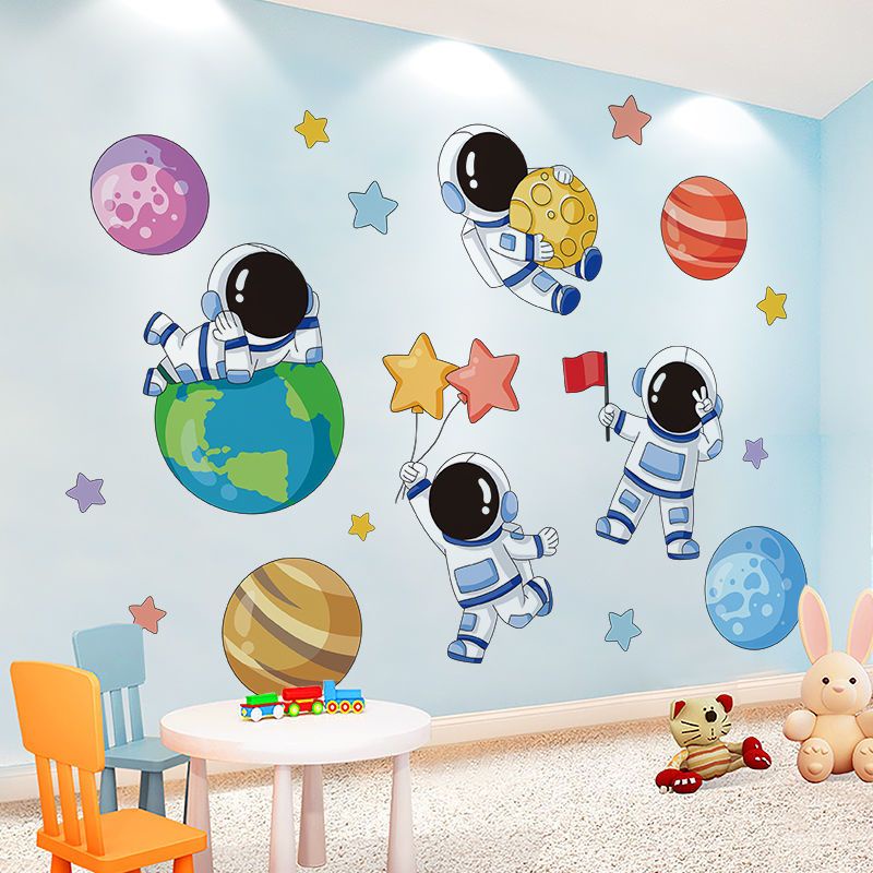 Cartoon Astronaut Stickers Kindergarten Space Theme Wall Children's ...