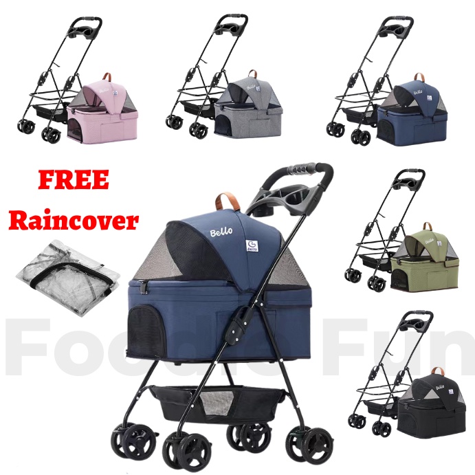 [FREE Rain Cover]Bello 2in1 Detachable Foldable Pet Stroller for Cat ...