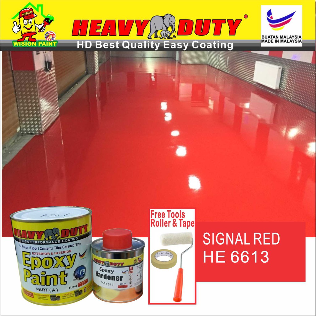 HE6613 SIGNAL RED / 1L Two Pack Epoxy Floor Paint Heavy ( FREE TOOLS ...