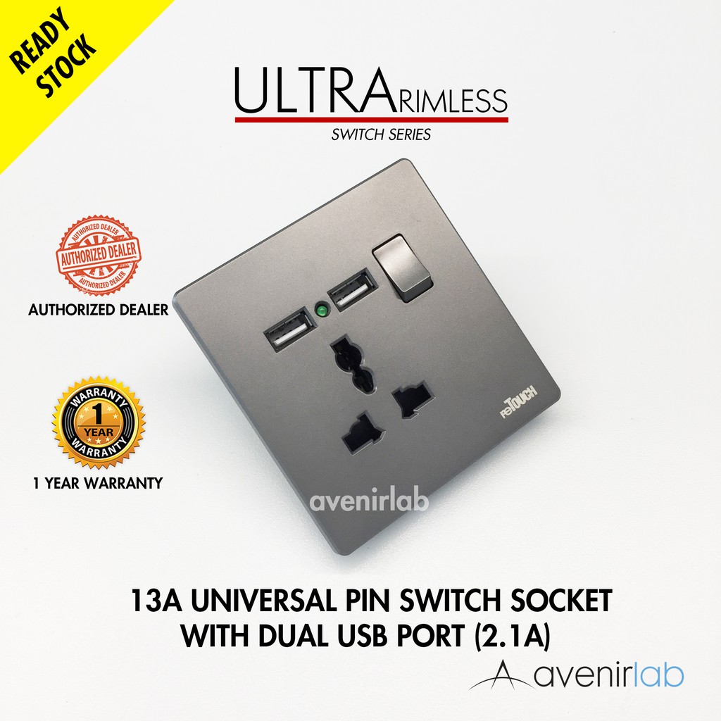 reTouch Ultra Rimless 13A Universal Frameless Switch Socket with Double ...