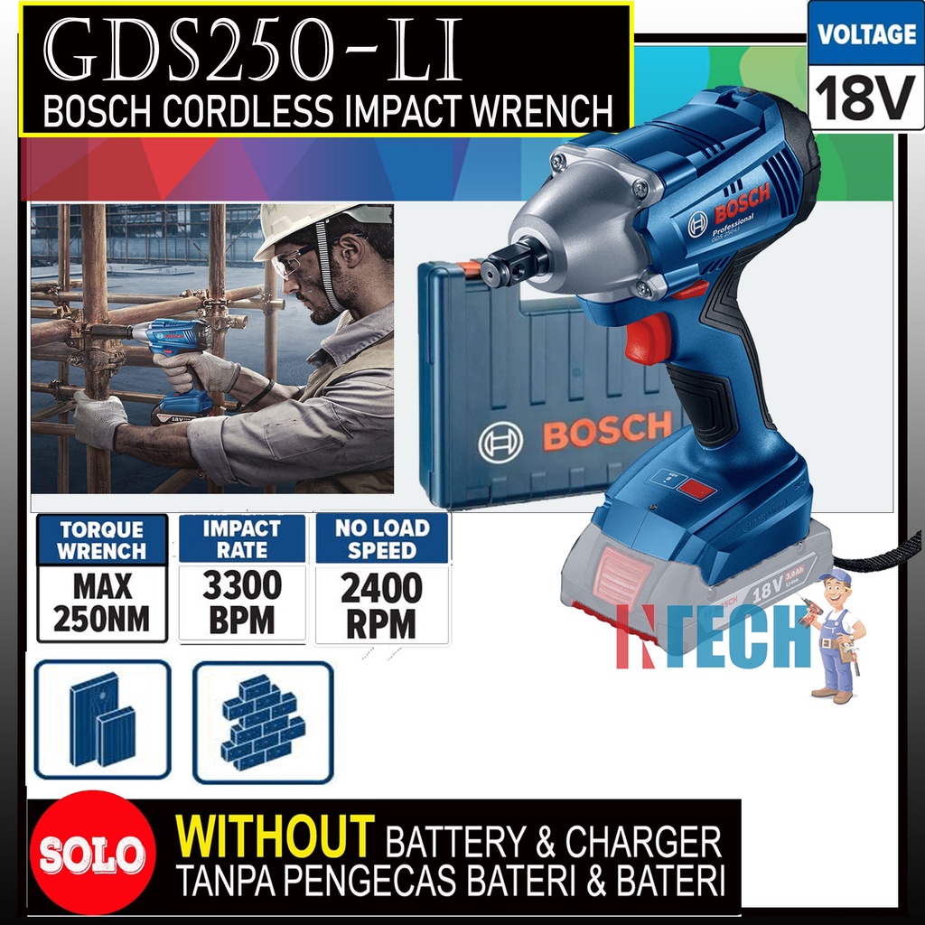 Bosch Gds250 Li Cordless Impact Wrench Gds250li Solo Without