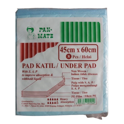 Pan-Mate Underpad (Pad Katil) 45 cm x 60 cm (Saiz M) / 60 cm x 75 cm ...