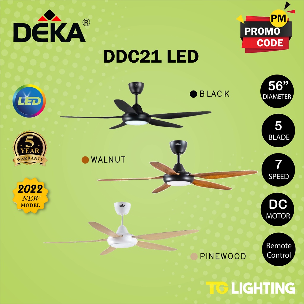 DEKA DDC21LED 56" New DC Inverter Motor 5 Blades Ceiling and Wall Fan ...