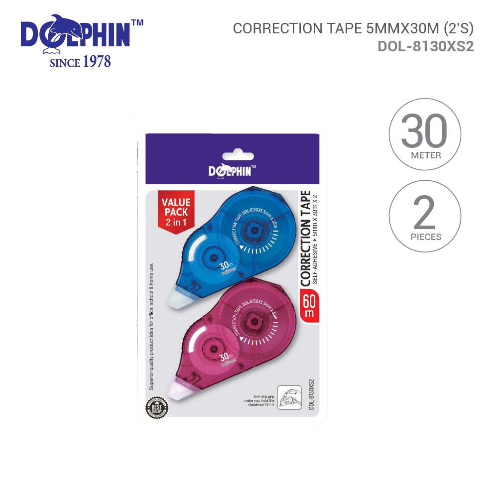 DOLPHIN Correction Tape 2'S Set | 5mm X 20m | 5mm X 24m | 5mm X 30m ...