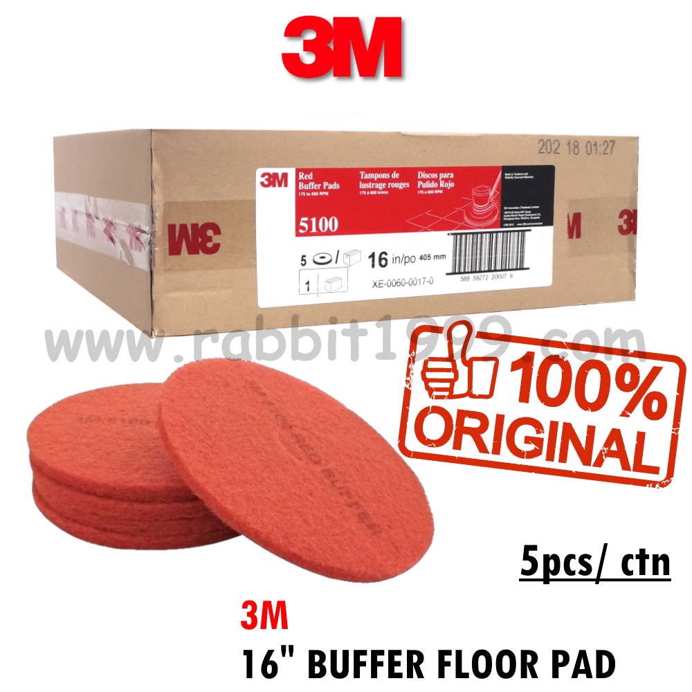 3M 16" BUFFER FLOOR PAD - red (5pcs/ ctn) - pad buffing floor / 3M floor pad 5100 / 5100 buffer ...