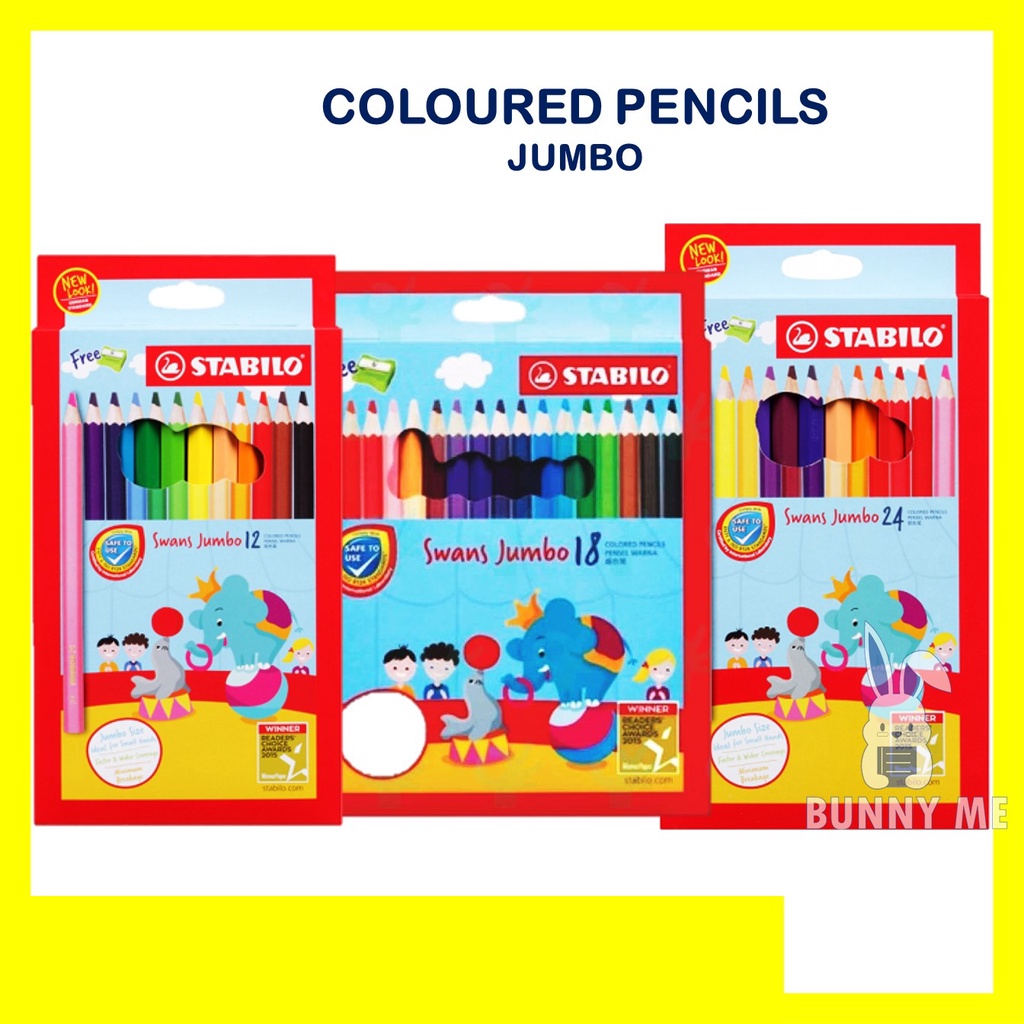 STABILO SWANS JUMBO COLOUR PENCIL 12 / 18 / 24 COLOURS / 1877J / 1875J ...