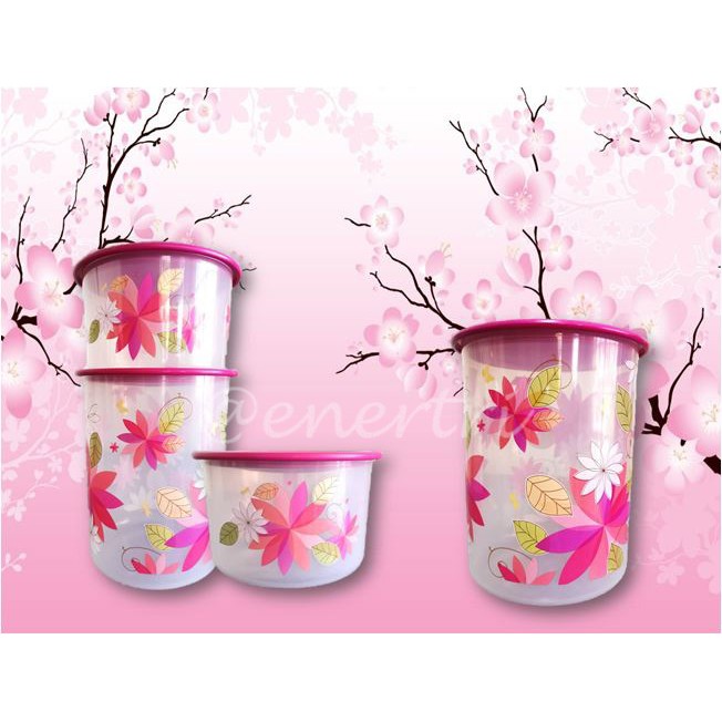 Tupperware One Touch Pink Blossom Airtight Canister Container 1.25L / 600mL (Limited Release ...