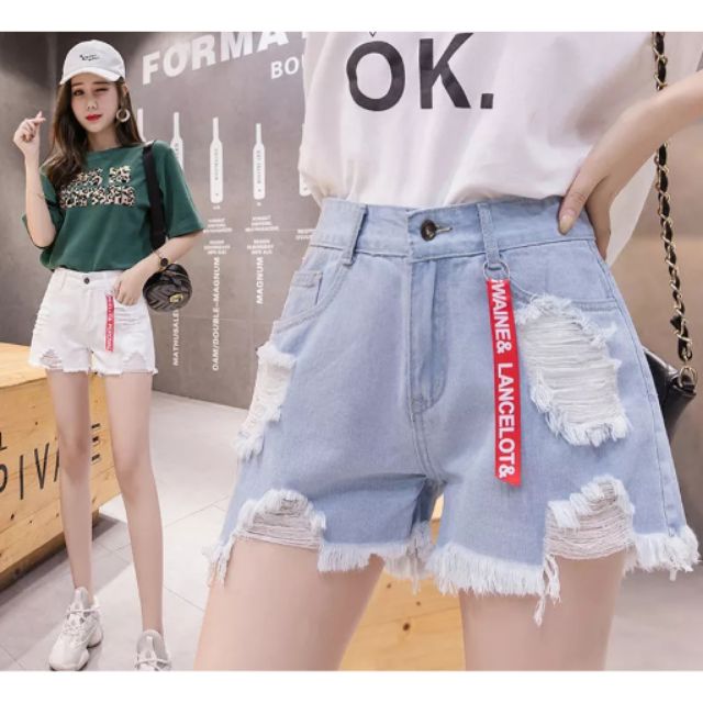 #C40336 【Ins Style】Women Korean Fashion Pants High Waist Ripped Short ...