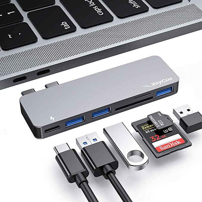Ray cue USB C Hub, Type C Hub Adapter, 3 USB 3.0 Ports, TF/SD Card Reader,USB-C Power Delivery ...