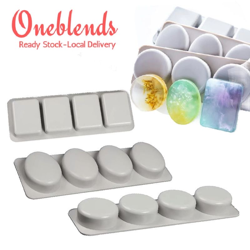 4-Cavity Silicone Mould Soap Mold Rectangle Square Oval Round Shaped ...