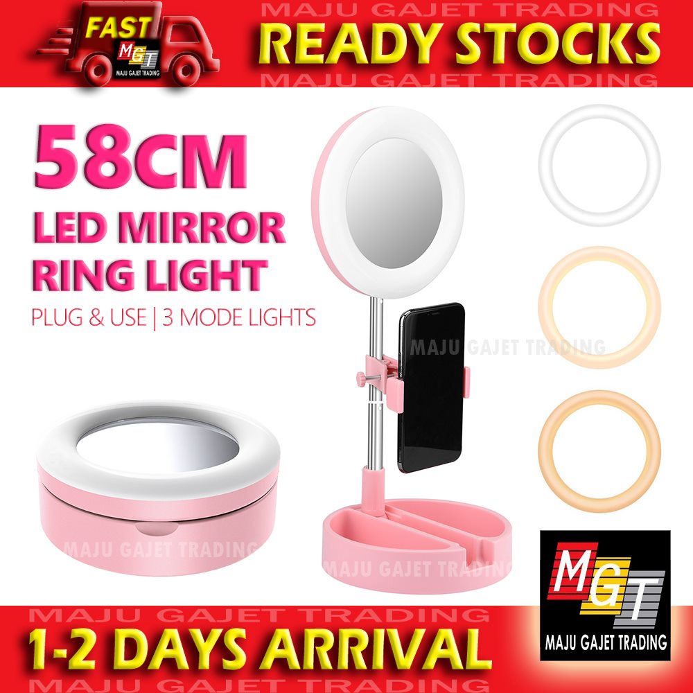 LED Ring Light Mirror Stand Selfie Tripod Makeup Lamp Desktop Foldable ...