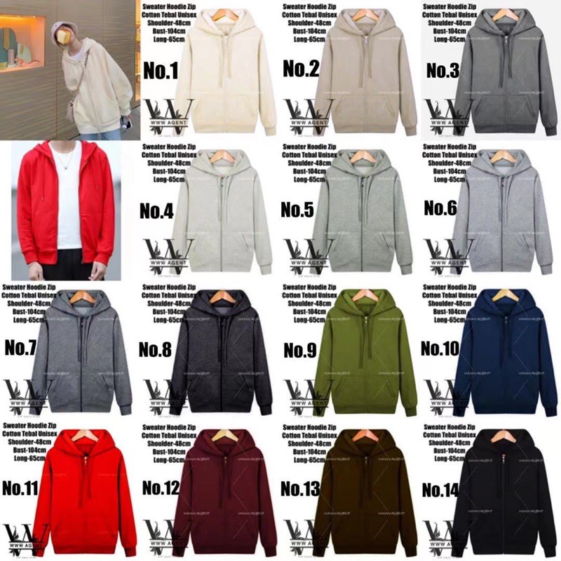 plain jacket / zip sweater hoodie unisex cotton rm16 black brown ...