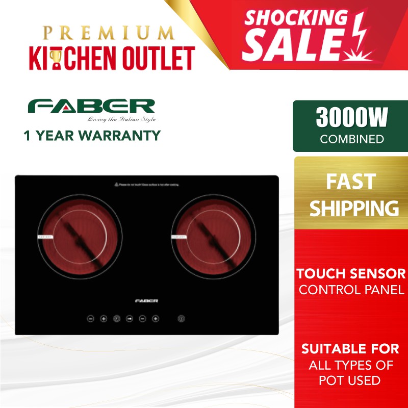 Faber 1800W + 1200W 2 Burner Built-in Ceramic Cooker Hob with Touch ...