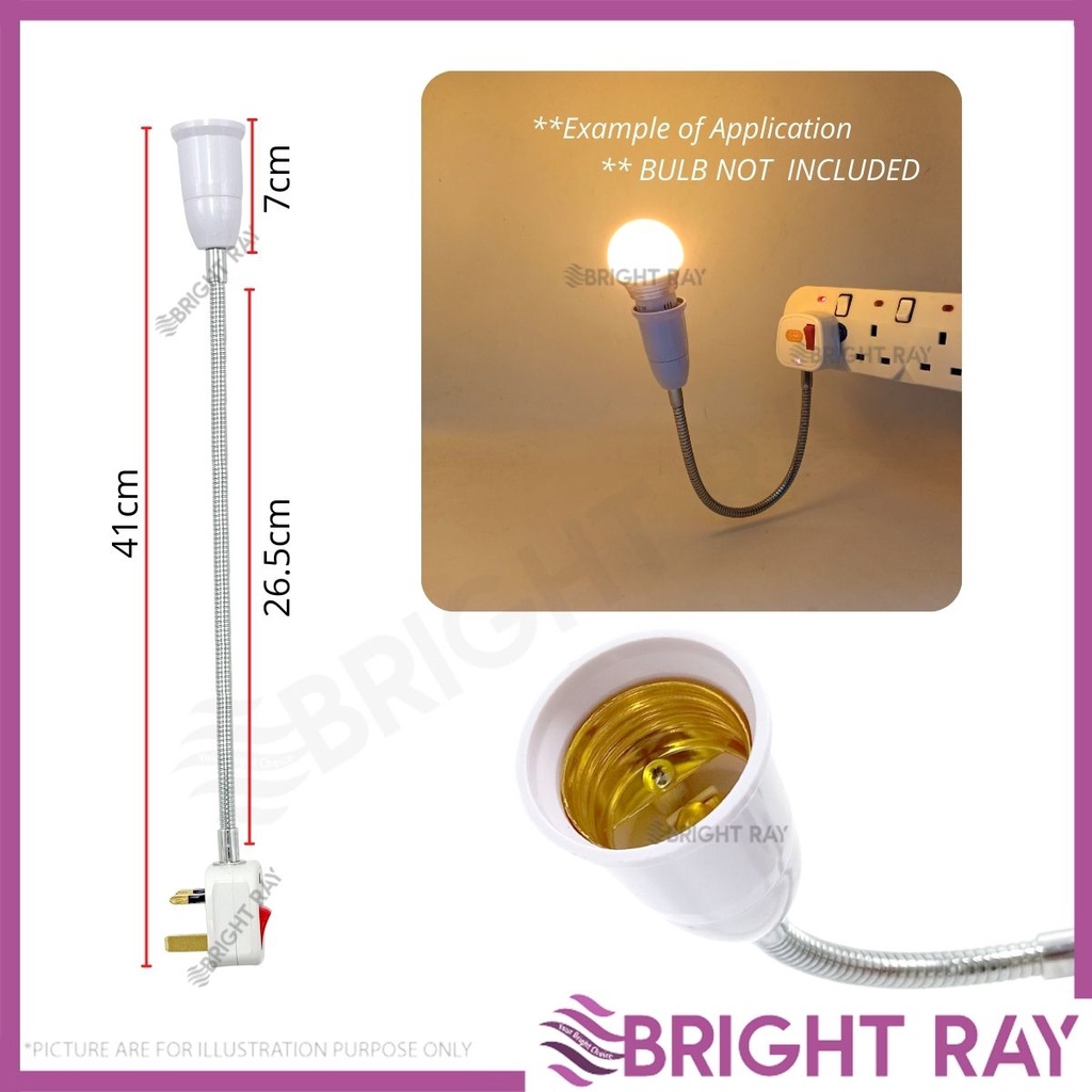 8"/ 15" 13A 3pin Plug Top E27 Light Bulb Lamp Holder Bendable Flexible ...