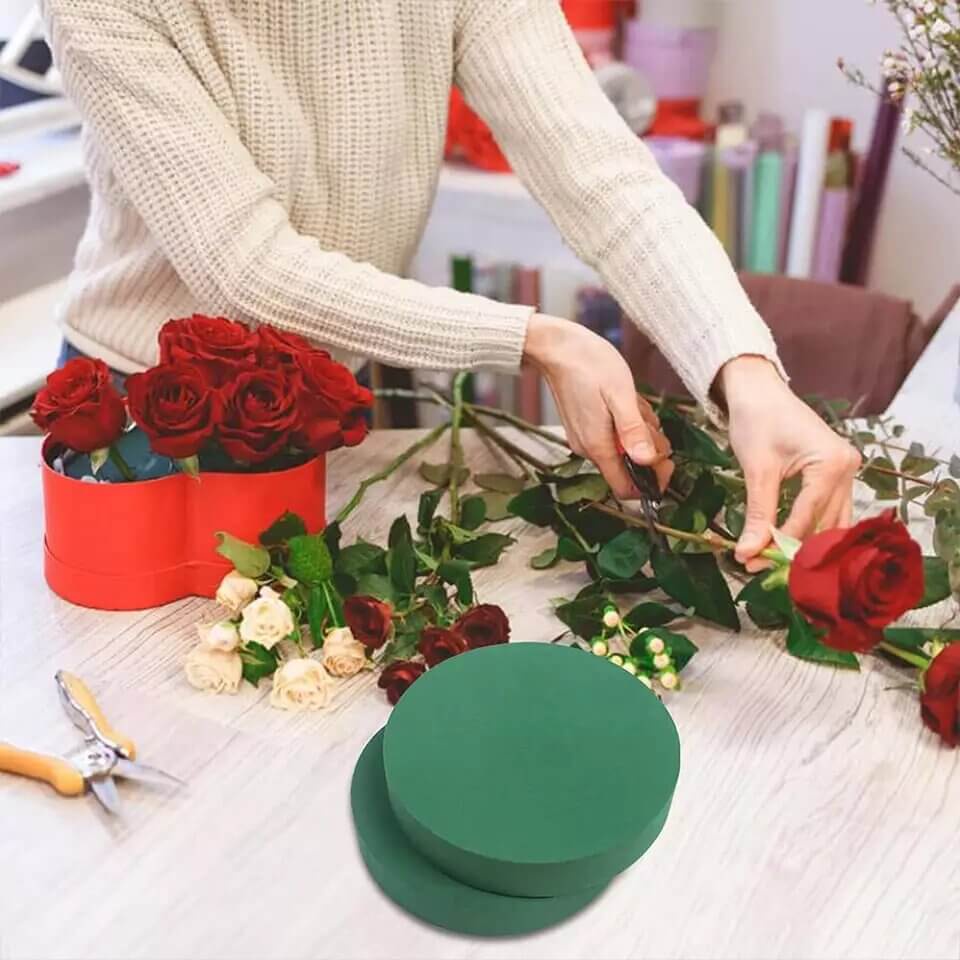 SHIOK 2pcs Green Round Shaped Dry Floral Sponge Foam Block Flower ...