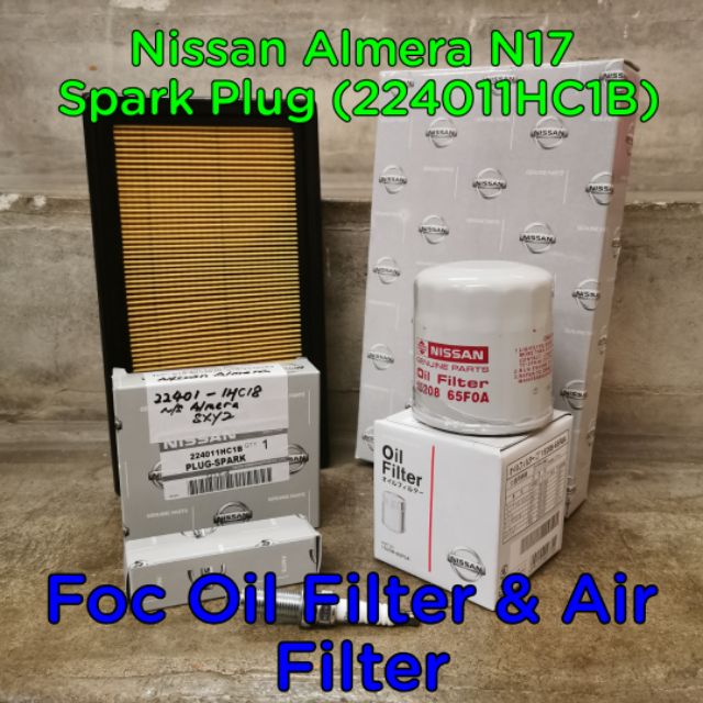 Nissan Almera N17 Spark Plug (224011HC1B) Foc Oil Filter & Air Filter ...