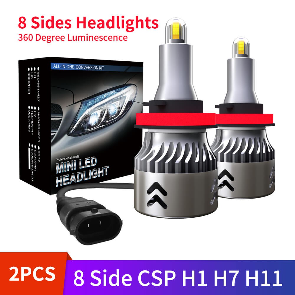 8 Side CSP Chips H7 LED H11 H1 H10 9005 9006 HB3 HB4 Car Headlight Bulbs 72W 9600lm Auto LED ...