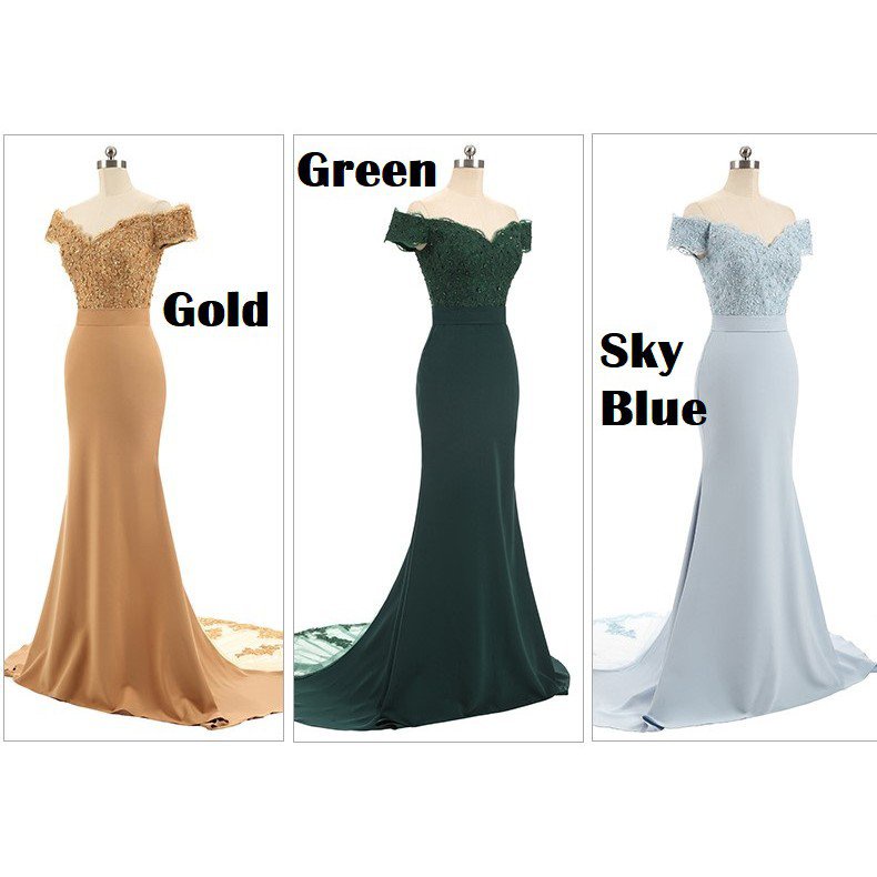 【Malay Spot】XS~XL Off Shoulder Gold Green Blue Mermaid Dinner Wedding ...