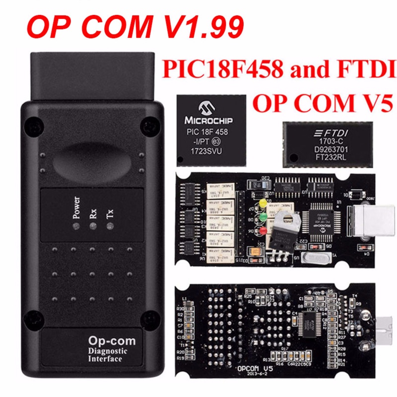 OP COM opcom V1.99 With real PIC18F458 FTDI op-com OBD2 Auto Diagnostic ...