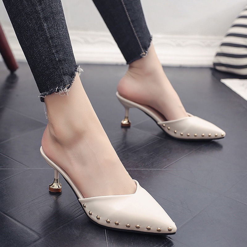 Stiletto High Heels Women's Toe-Covered Slippers Outer Wear 2024 New ...