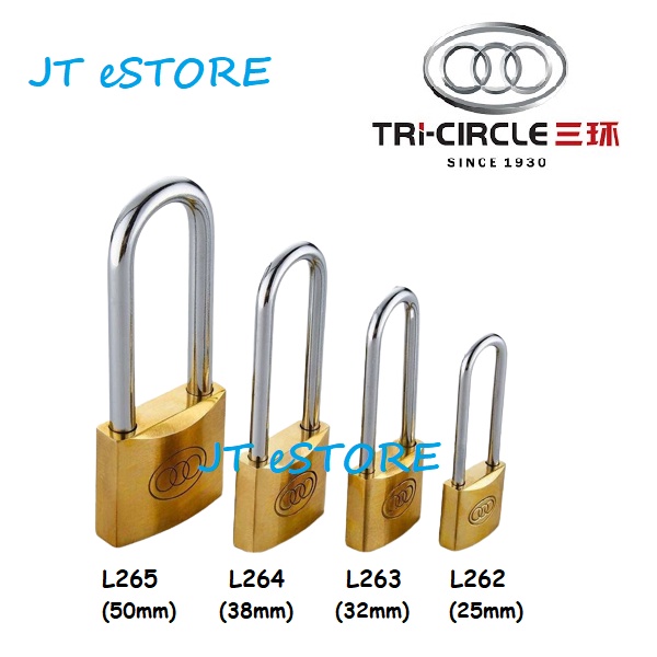 [JT eSTORE] TRI-CIRCLE Long Shackle Brass Padlock L262 L263 L264 L265 ...