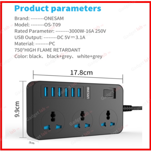 【1YEAR Warranty】🔥Power Socket (3.1A) Fast Charging 6 USB Extension 3 ...