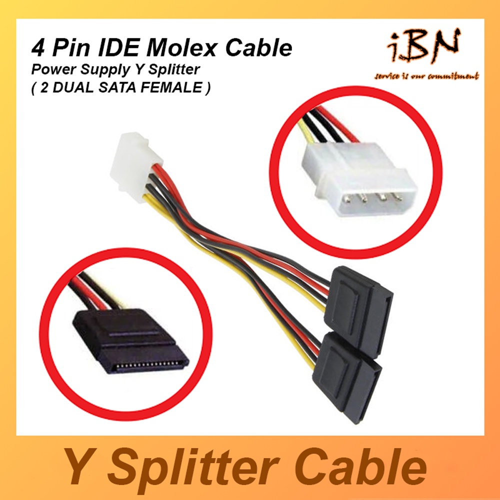 4PIN MOLEX IDE MALE TO 2 DUAL SATA FEMALE POWER Y SPLITTER CABLE ...