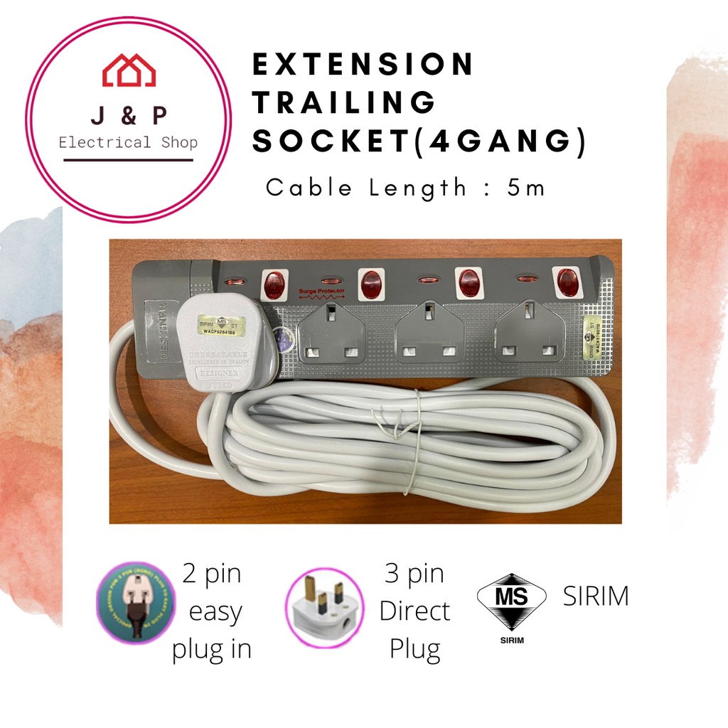 💥5 Meter Extension Trailing Socket ( 4 Gang ) 💥 [ READY STOCK 现货 ...