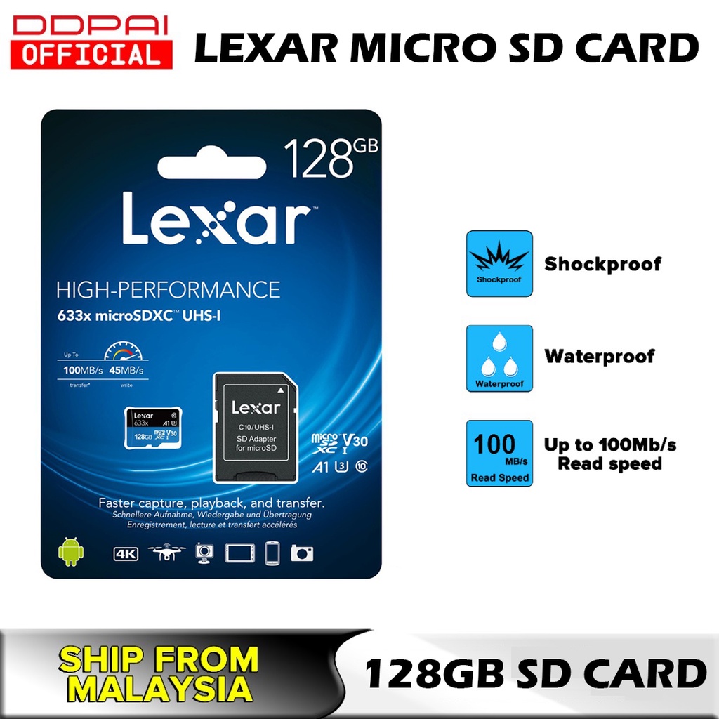 Lexar 128GB / 64GB / 32GB MicroSD High-Performance Micro SD 633x UHS-I Memory Card with SD ...
