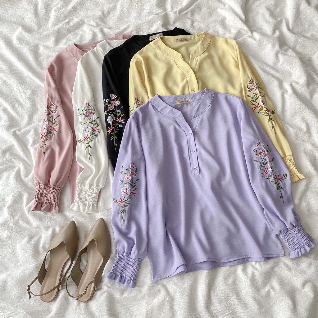 AVERY TOP | BLOUSE SULAM BUNGA | CREPE FLOWER EMBROIDERED BLOUSE ...