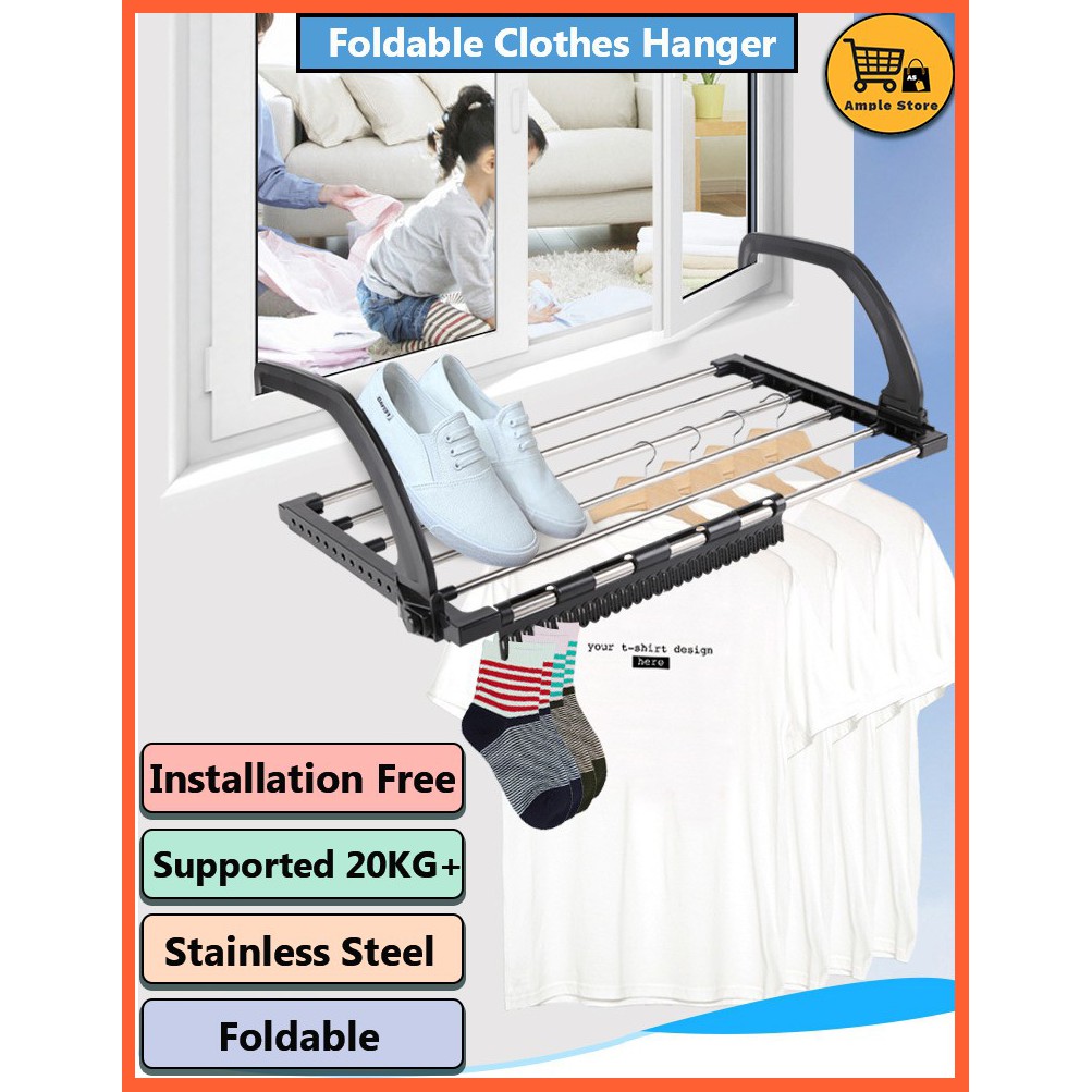 🔥🇲🇾READY STOCK🔥 Stainless Steel Foldable Balcony Clothes Hanger Balcony ...
