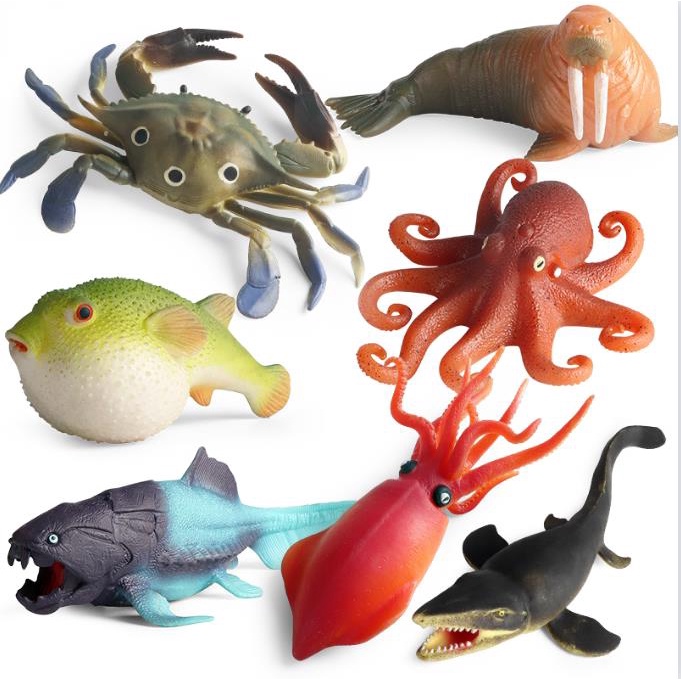 Sea Life Animals Soft Squid Pufferfish Crab Model Action Figures Anti ...