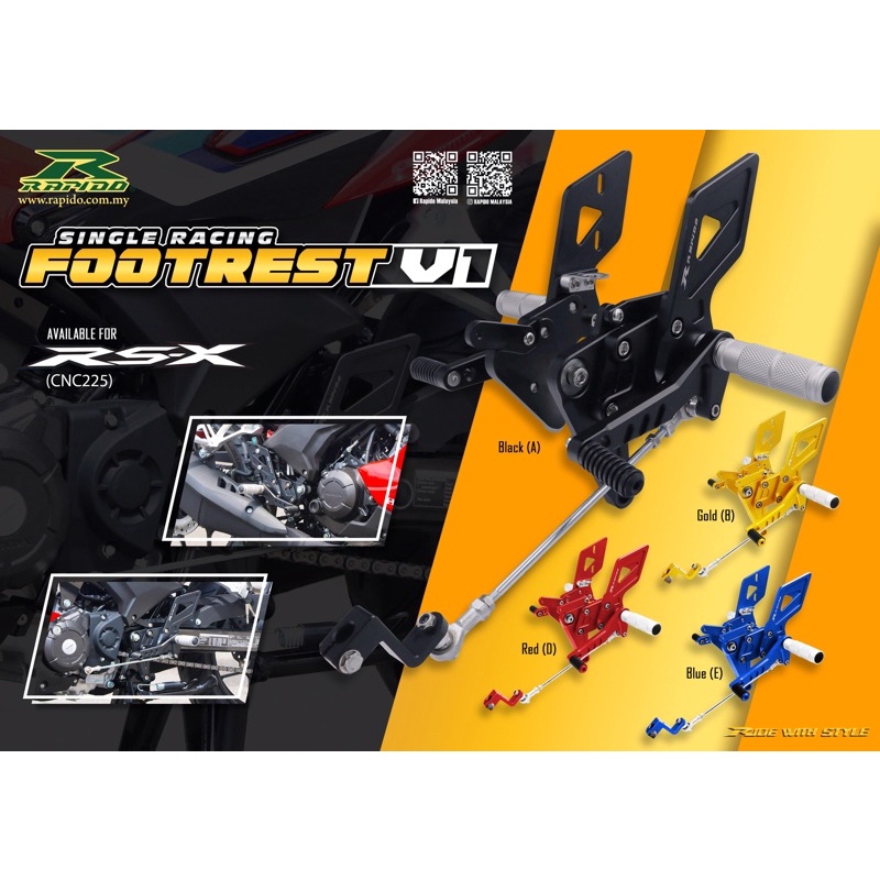 RSX RACING FOOTREST RS-X150 RACING SINGLE FOOT REST RAPIDO HONDA RSX150 ...