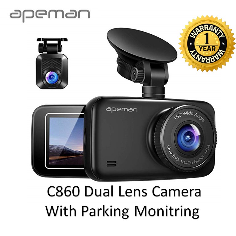 APEMAN C860 1440P & 1080P DUAL DASH CAM FULL HD FRONT AND REAR CAMERA ...