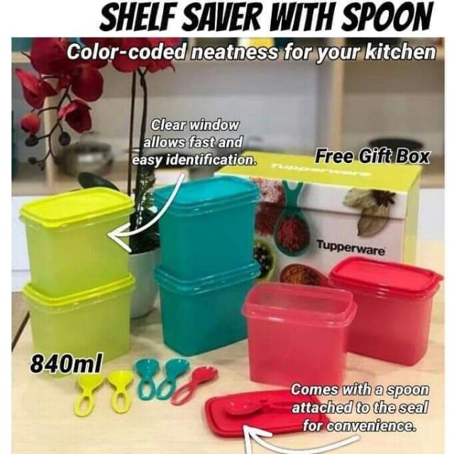 [TUPPERWARE] Shelf Saver with Spoon 840ml Spice containers Bekas simpan ...