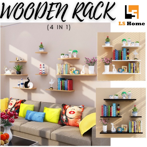 Solid Wood Wall Shelves / Wall Rack Shelf Wall Rak Storage Rak kayu ...