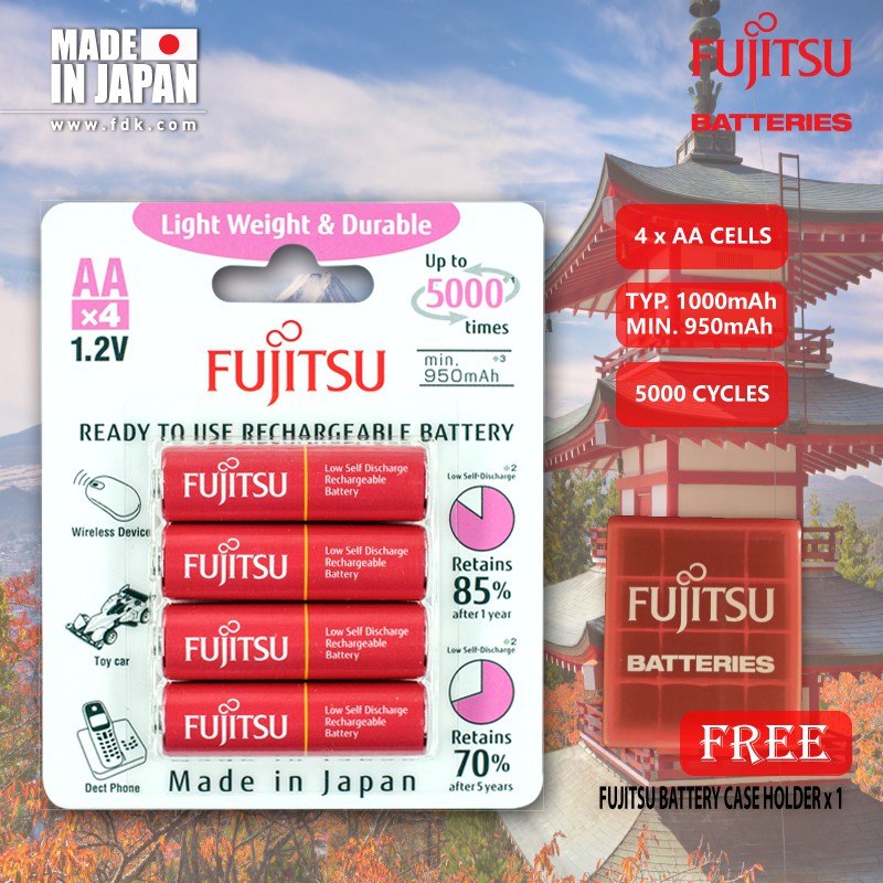 Fujitsu Light Weight & Durable AA 4 cells Lite 1000mAh Rechargeable ...