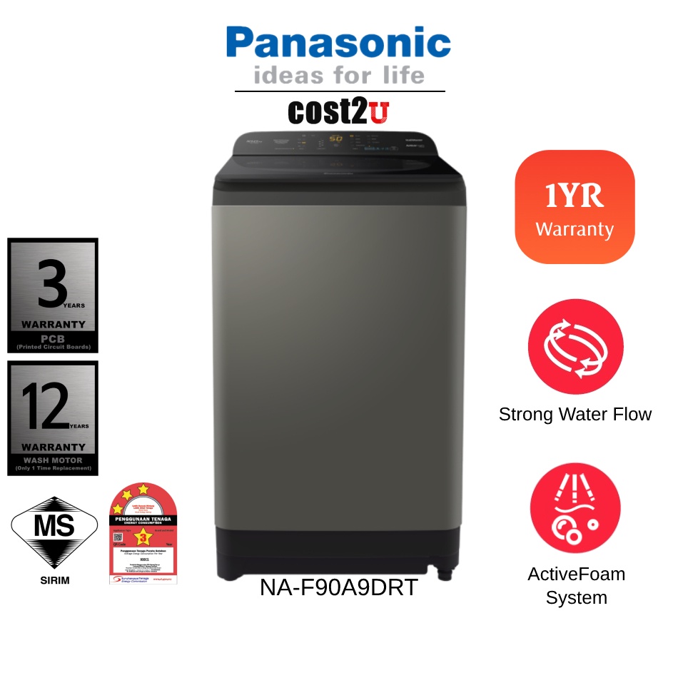 Panasonic 9KG/10KG Top Load Washer | NA-F90A9DRT NA-F100A9DRT (Mesin ...