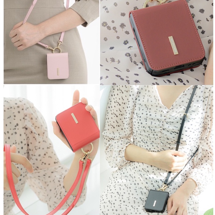 Samsung Galaxy Z Flip 3 Calfskin leather case with strap - 2 types ...