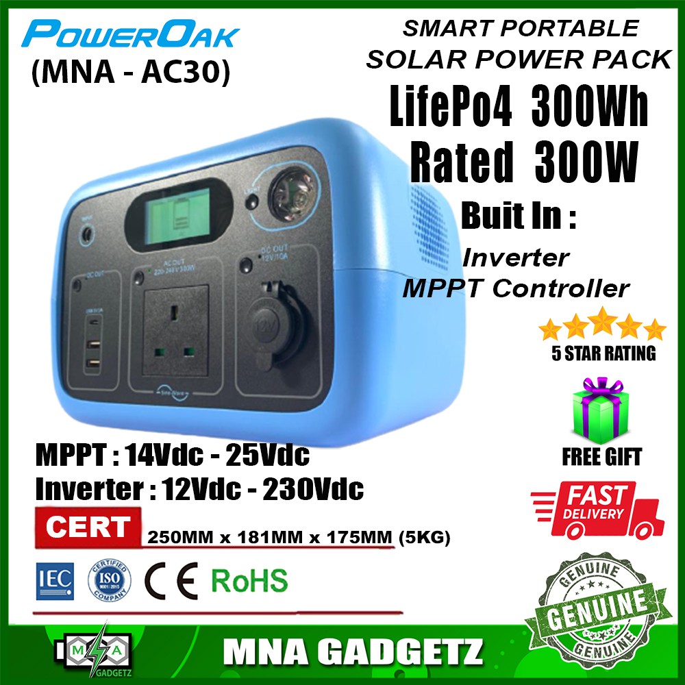 POWEROAK Smart Portable Solar Power Pack with Built-In Inverter and ...