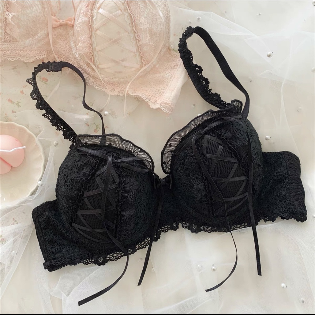 Embroidery Lace Push Up Bra Sexy Wired Comfortable Bras Underwear Girls JK Style | Shopee Malaysia