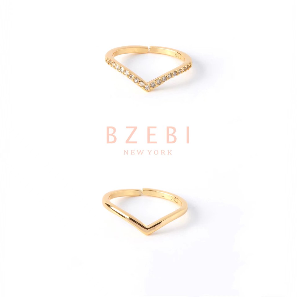 BZEBI Diamond Gold Ring Emas Korea Cincin Adjustable Woman Plated V ...