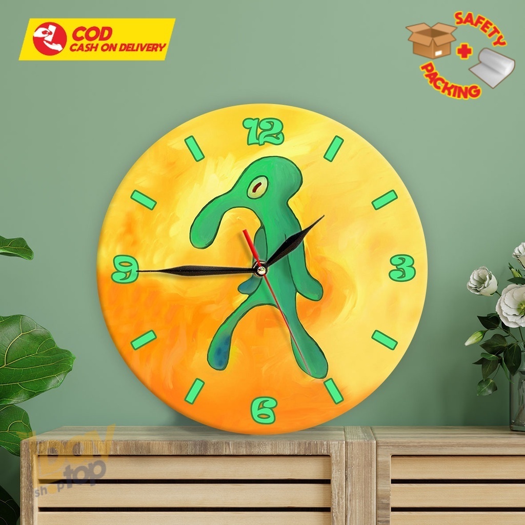 KAYU 30cm MDF Wooden Character Wall Clock Animated Cartoon Spongebob ...