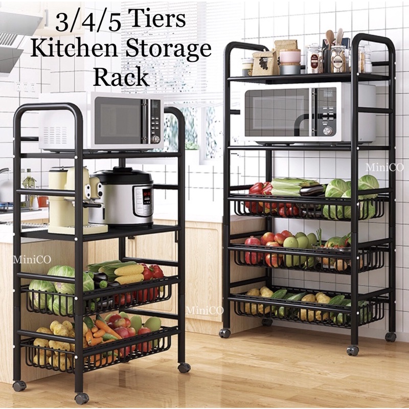 3/4/5 Tiers Kitchen Rack Kitchen Storage Shelf Kitchen Organiser Oven ...