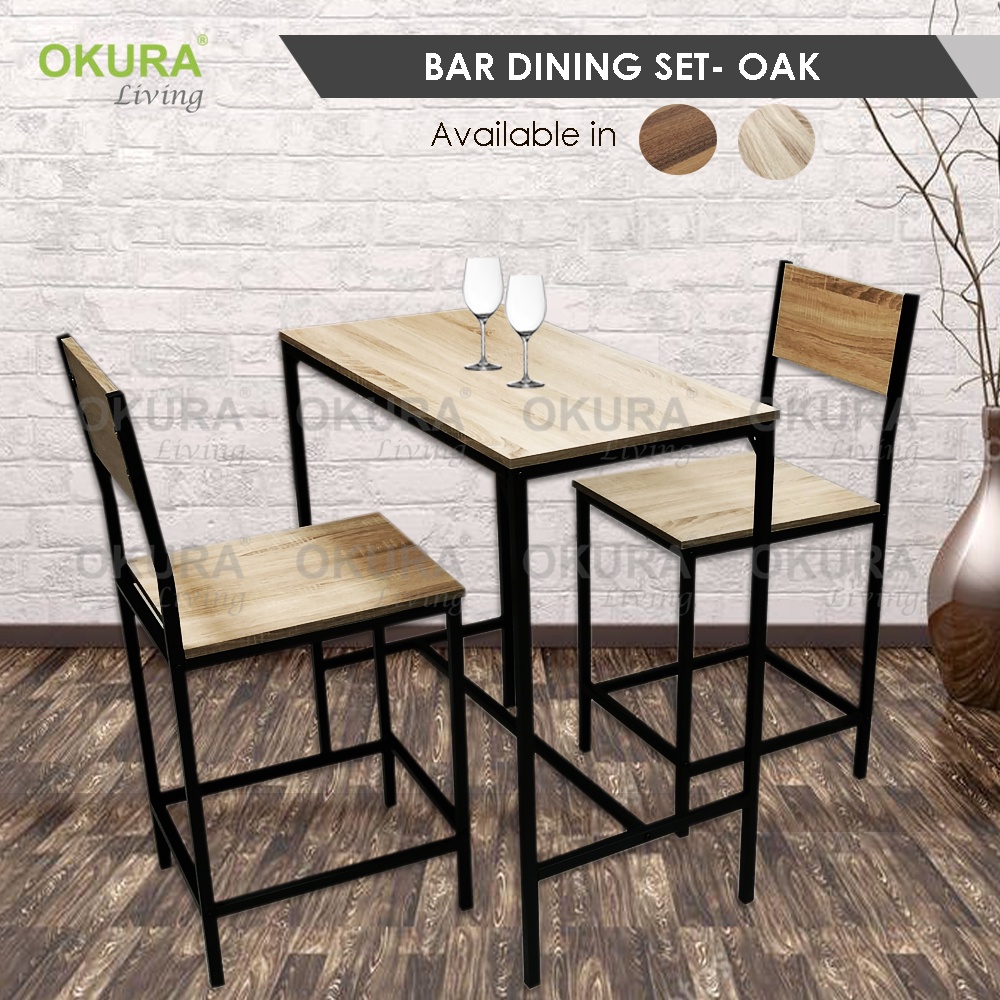 OKURA Wooden Bar Table Dining Set (Bar Table + 2 High Bar Chairs) / 1 ...