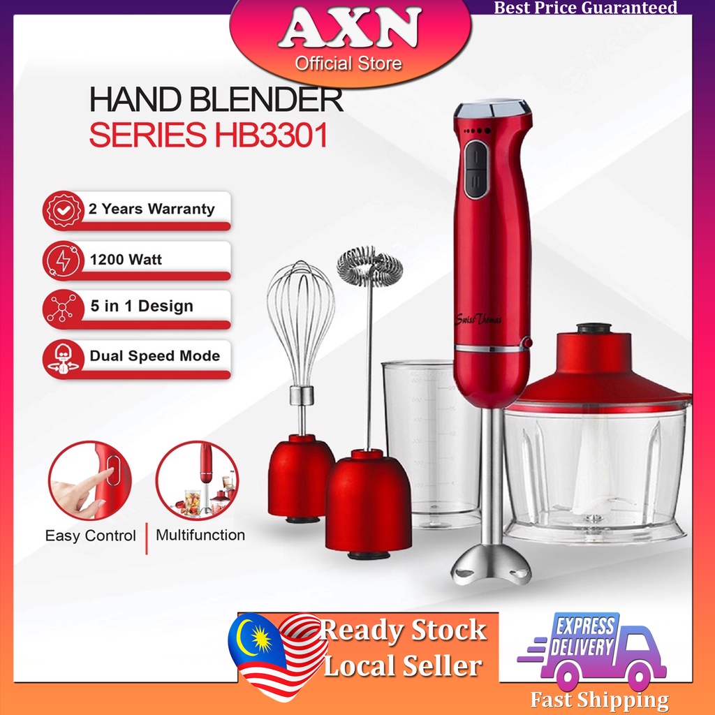 AXN 5 in 1 Hand Blender Mixer (1200W) HB3301 Chopper Meat Grinder ...