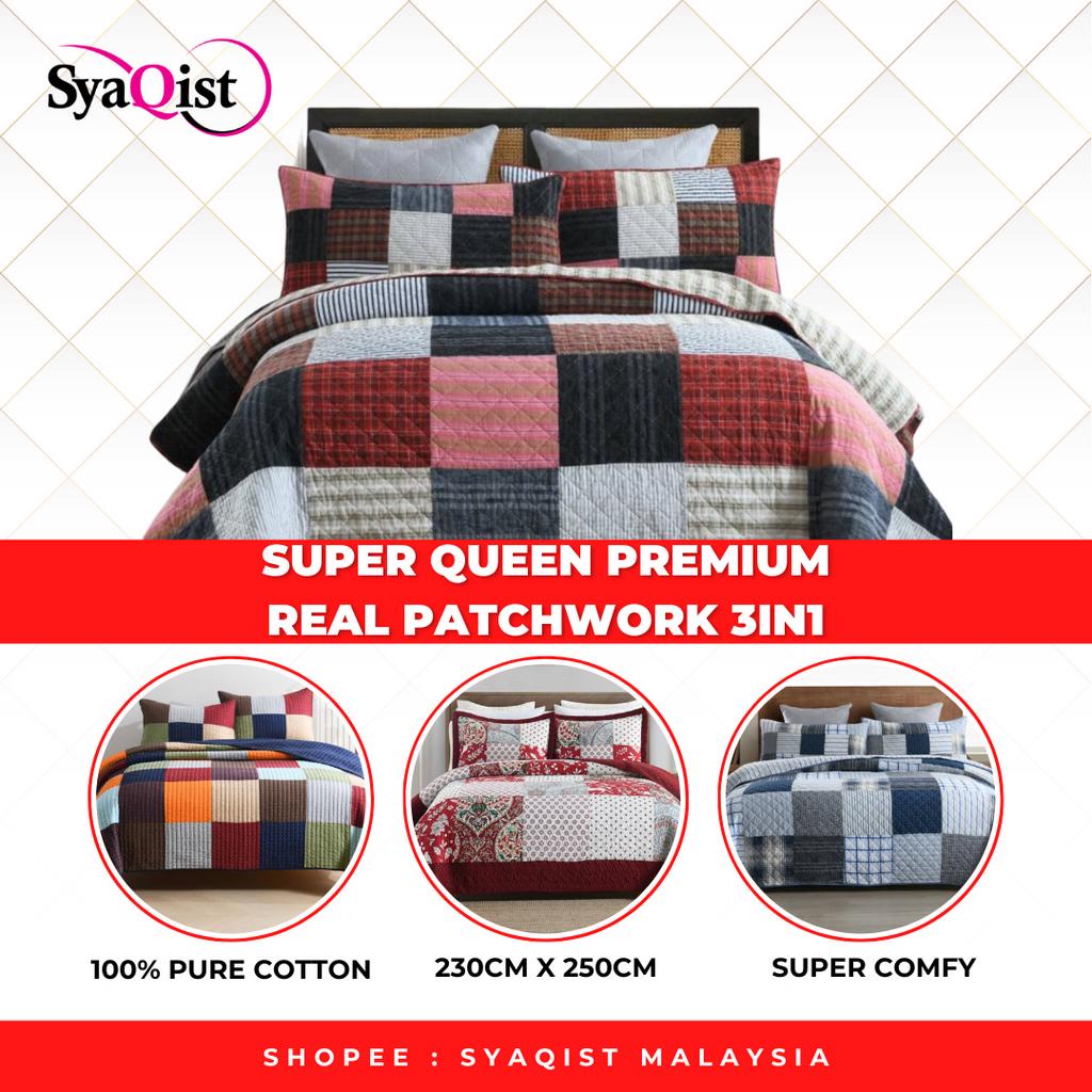 SYAQIST Cadar Premium Real Patchwork 3IN1 100% Pure Cotton Quilt Tebal ...