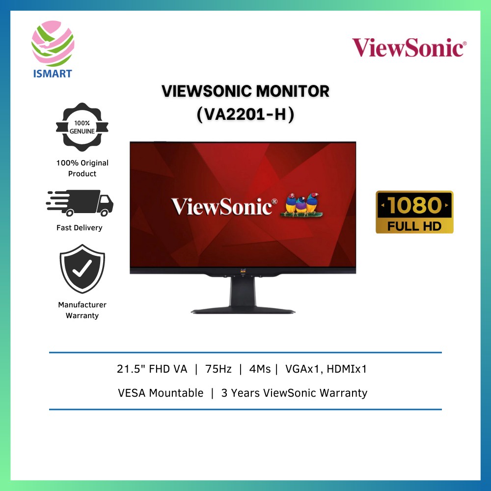 ViewSonic Monitor VA2201-H 21.5” FHD 75Hz Eye-Care LED ( HDMI, VGA, 3 ...