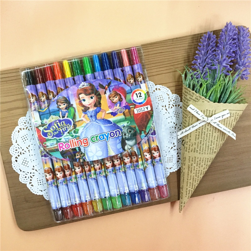 Children Cartoon Rotating Crayon Set 12 Colors Short/Long Student ...