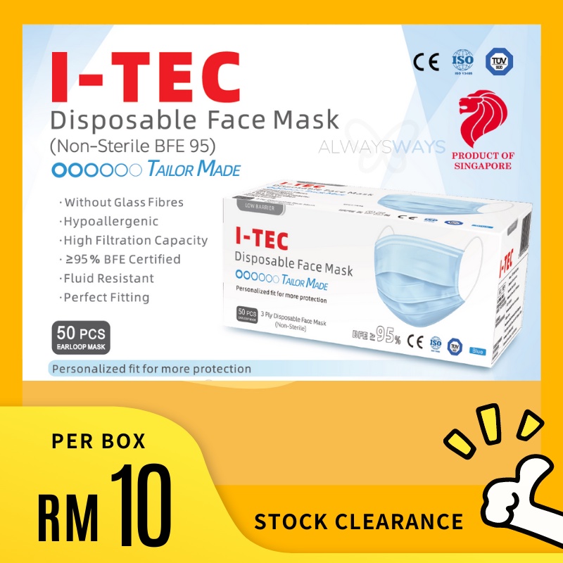 Made in Singapore / I-TEC 3 Ply Disposable Face Mask / BFE ≥ 95 ...